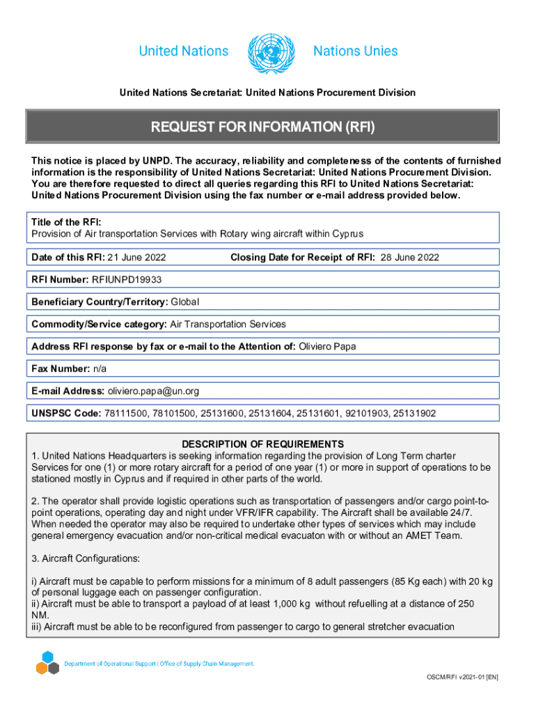 Fillable Online REQUEST FOR INFORMATION (RFI)United Nations Office ...