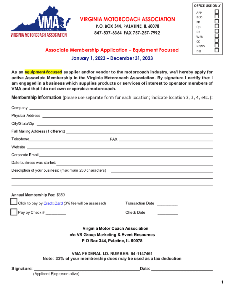 Fillable Online VMA Associate Membership Application - Equipment Focused Fax Email Print - pdfFiller