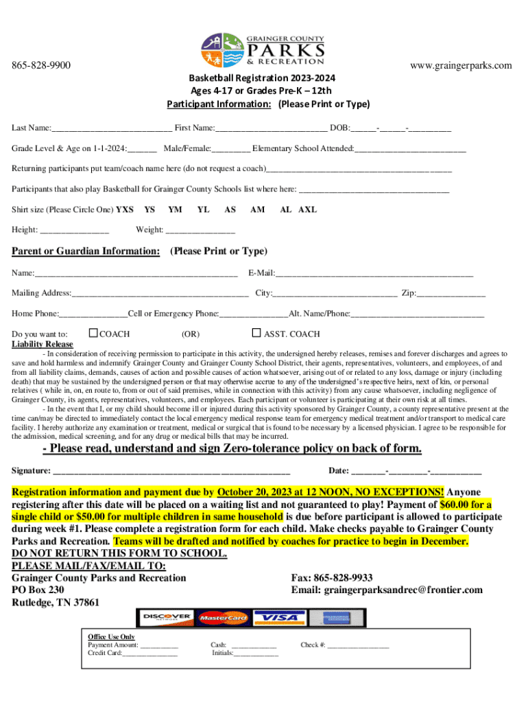 Fillable Online Grainger County Park Rental Procedures and Rules Fax ...