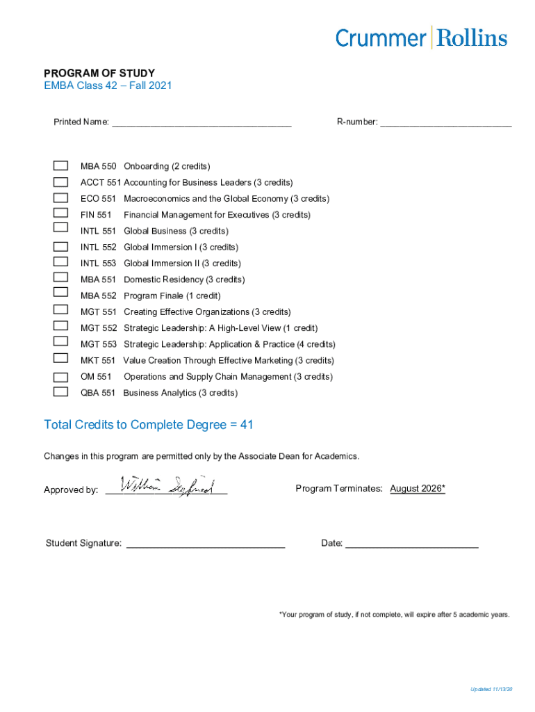 Fillable Online Total Credits to Complete Degree 41 Approved by Fax ...