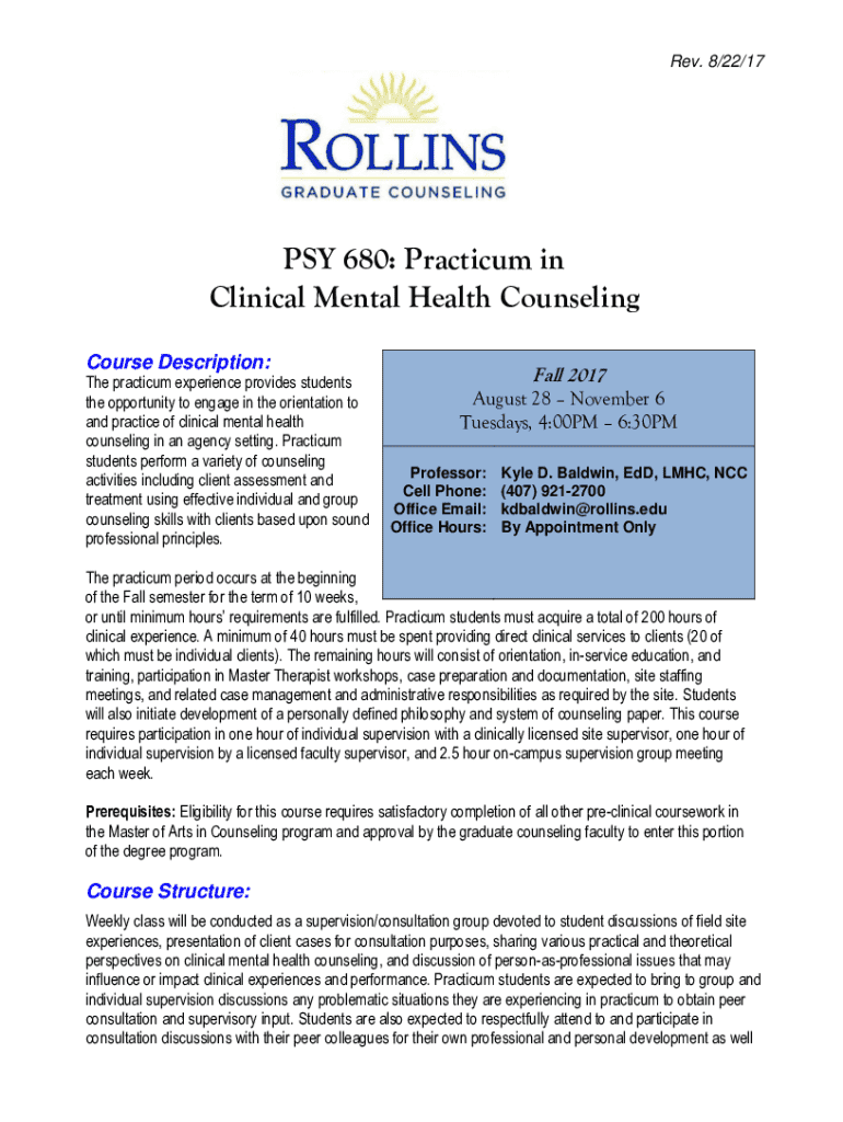 Fillable Online rpublic rollins PSY 680: Practicum in Clinical Mental ...