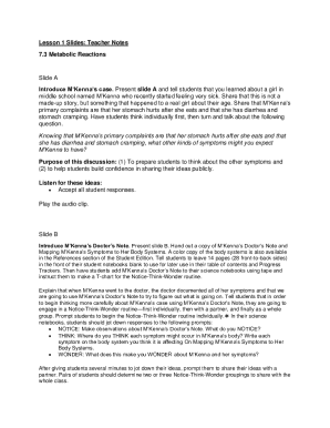 Fillable Online Lesson 1 Slides: Teacher Notes 7.3 Metabolic Reactions ...