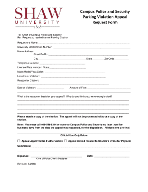 Fillable Online Parking Violation Appeal Request Form. Campus Police ...