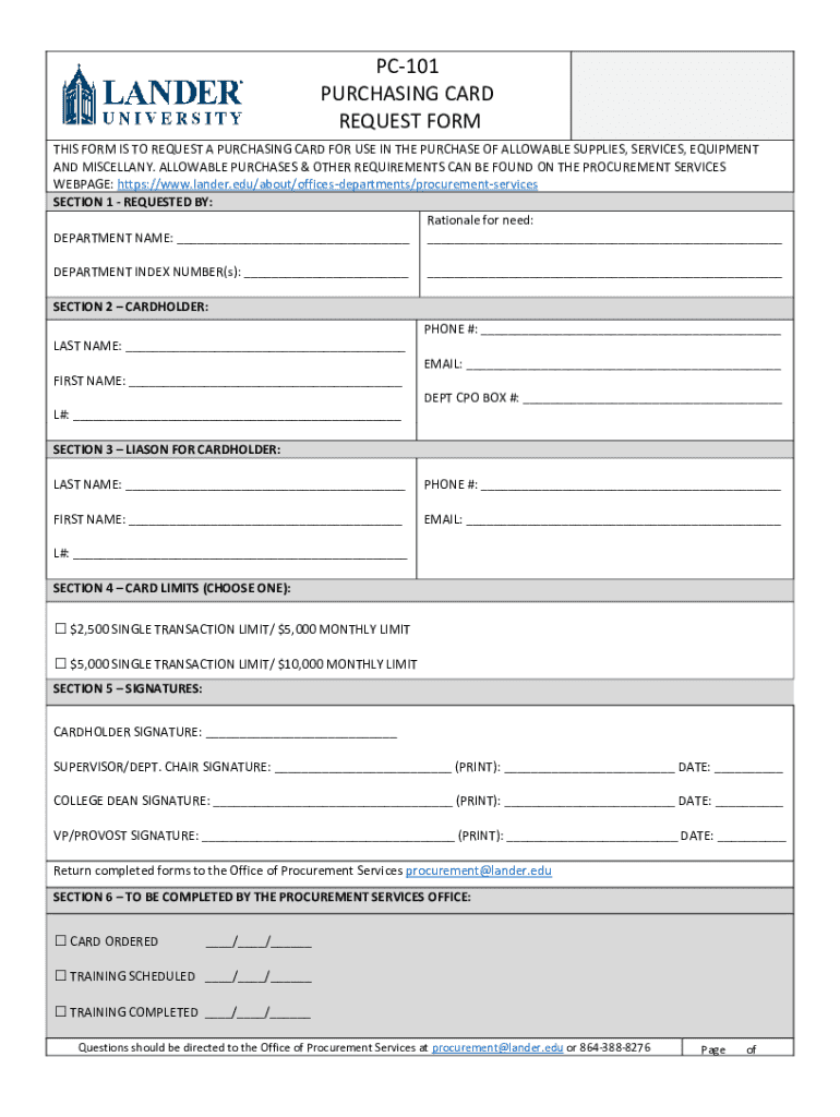 Fillable Online PCard Request - Procurement Services - University of ...
