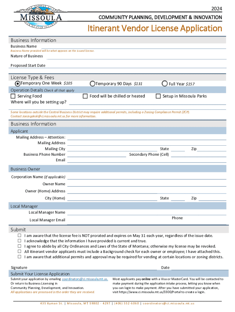 Fillable Online Itinerant Vendor License Application Fax Email Print ...