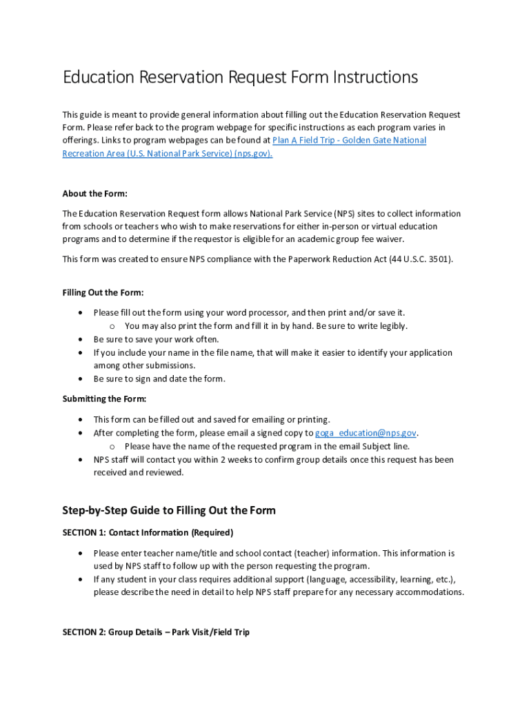 Fillable Online Education Reservation Request Form Instructions Fax ...