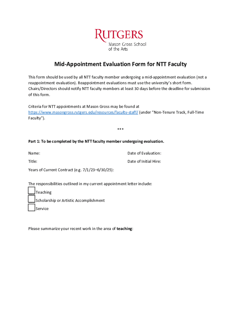 Fillable Online Mid-Appointment Evaluation Form for NTT Faculty Mason ...