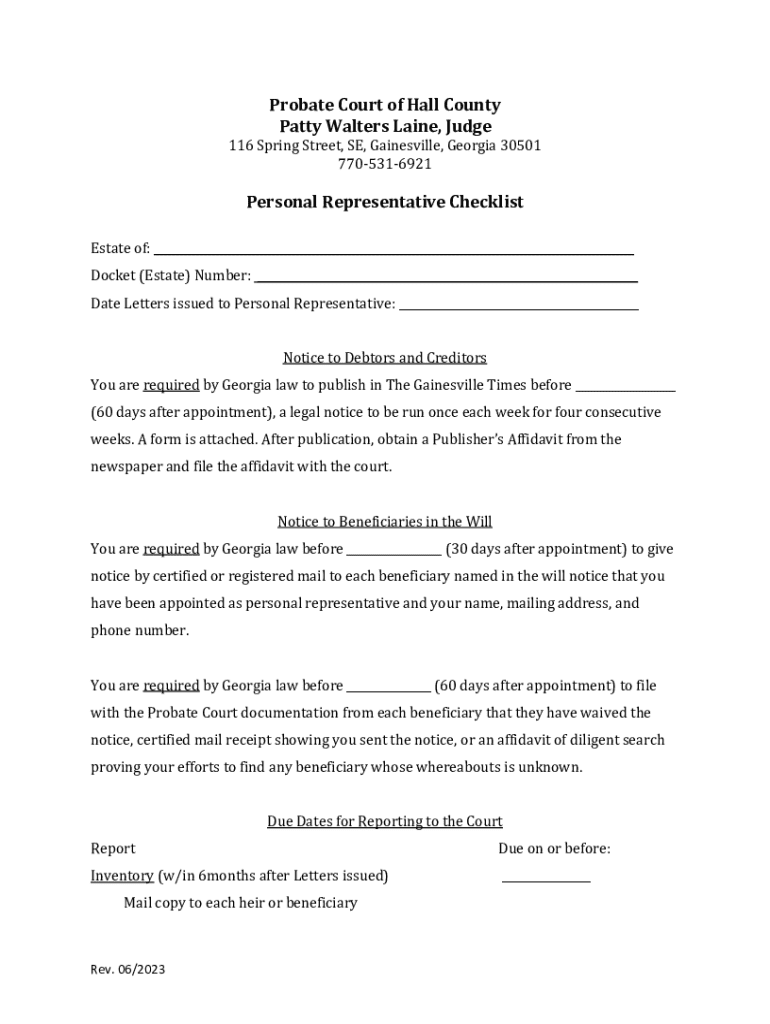 Fillable Online Probate Court of Hall County Patty Walters Laine, Judge Personal ... Fax Email ...