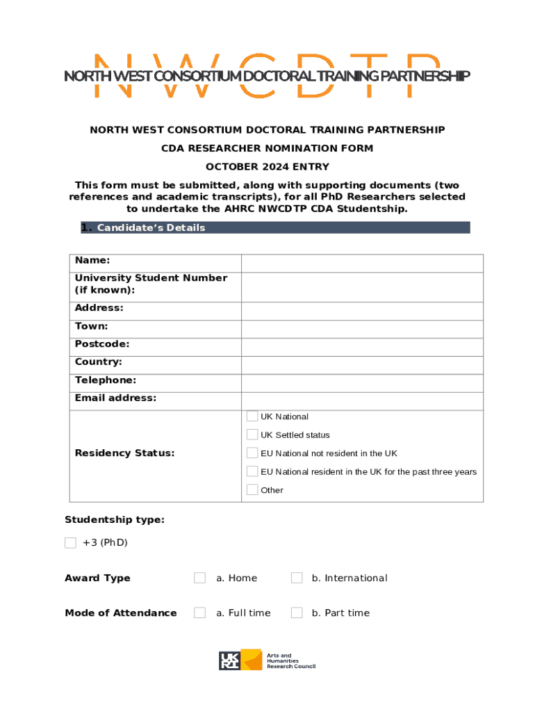 AHRC North West Consortium Doctoral Training ... Doc Template | pdfFiller
