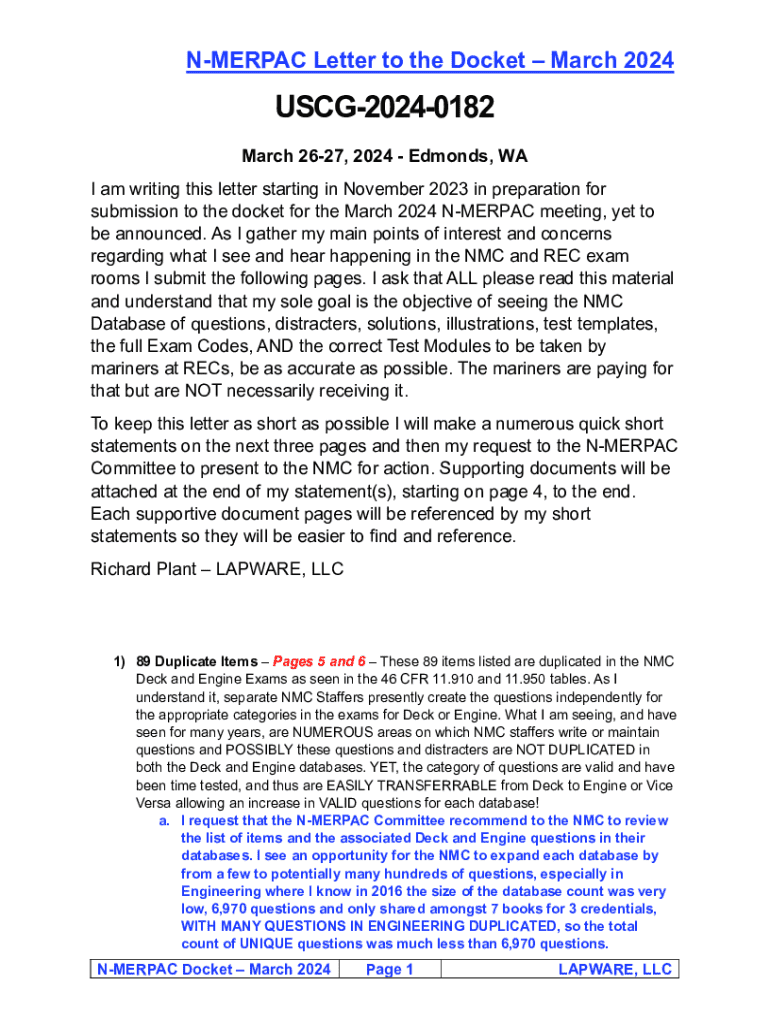 Fillable Online N-MERPAC Letter to the Docket March 2024 Fax Email Print - pdfFiller
