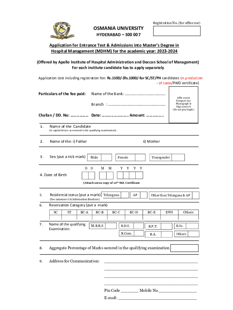 Fillable Online master's degree in hospital management (cbcs system) ... Fax Email Print - pdfFiller