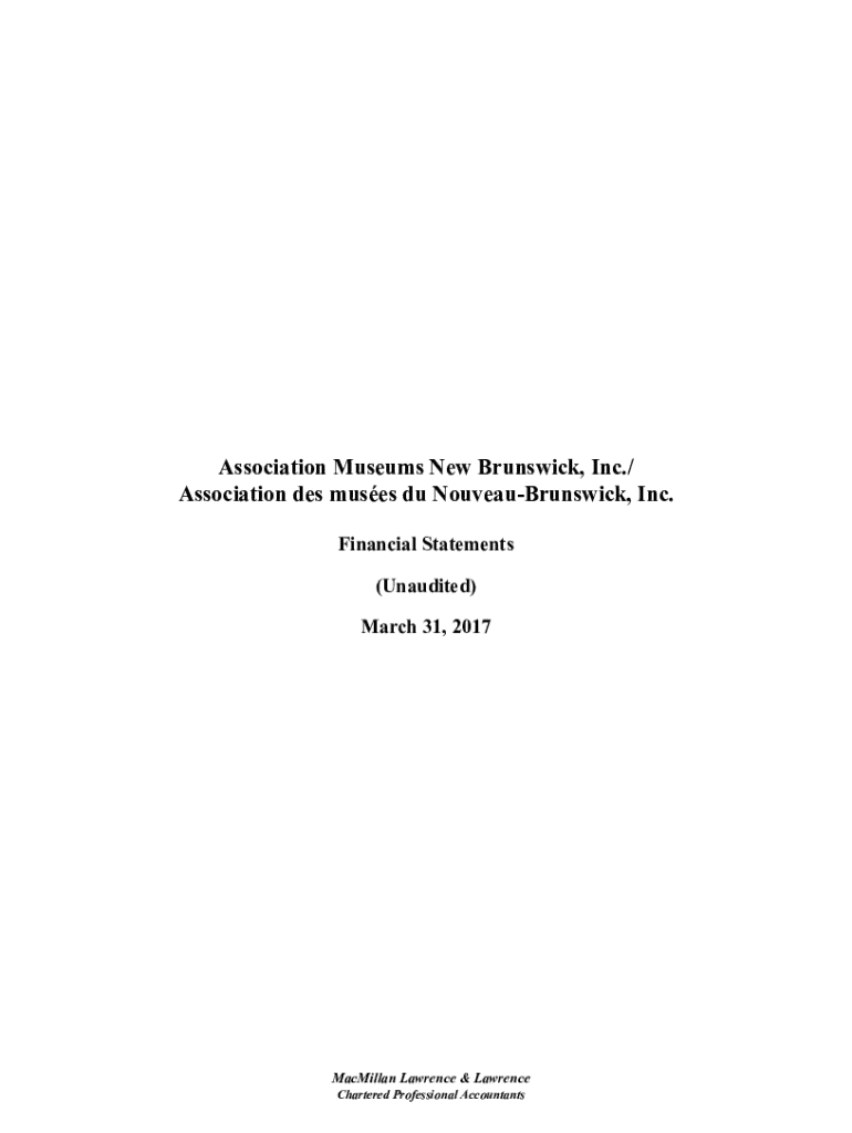 Fillable Online 2017 Association Museums New Brunswick, Inc. Financial ...