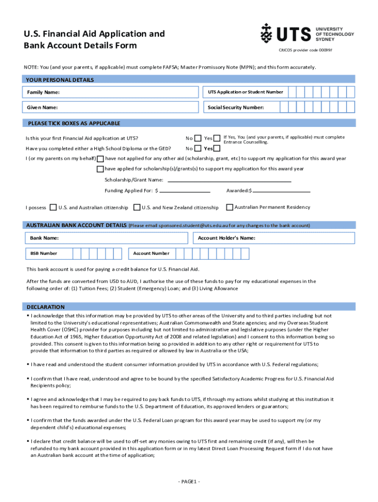 Fillable Online US-Financial-Aid-Application-Bank-Account-Details-form ...