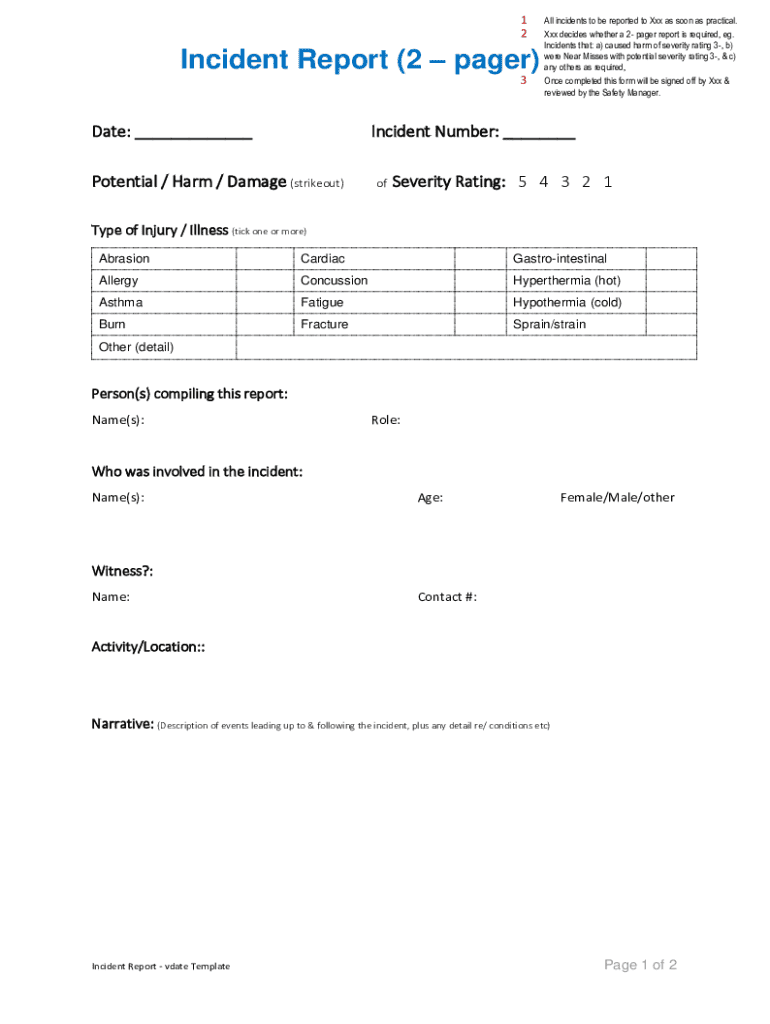 Fillable Online Reporting Incidents, Injuries and Crashes Page 1 of 2 Fax Email Print - pdfFiller
