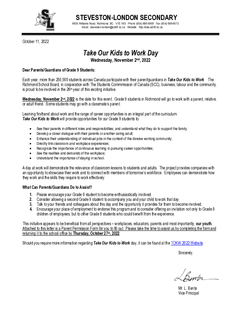 Fillable Online slss sd38 bc Take Our Kids to Work 2022 - Letter and Permission form.docx Fax ...