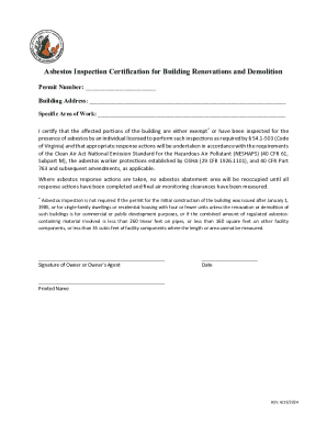 Fillable Online Asbestos Inspection Certification for Building ...