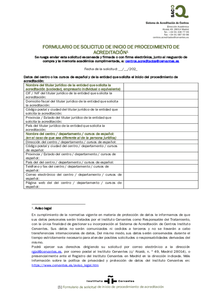 Completable En línea acreditacion cervantes Formulario de solicitud de ...
