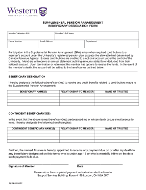 Fillable Online Supplemental Pension Arrangement Beneficiary Designation Form Fax Email Print ...