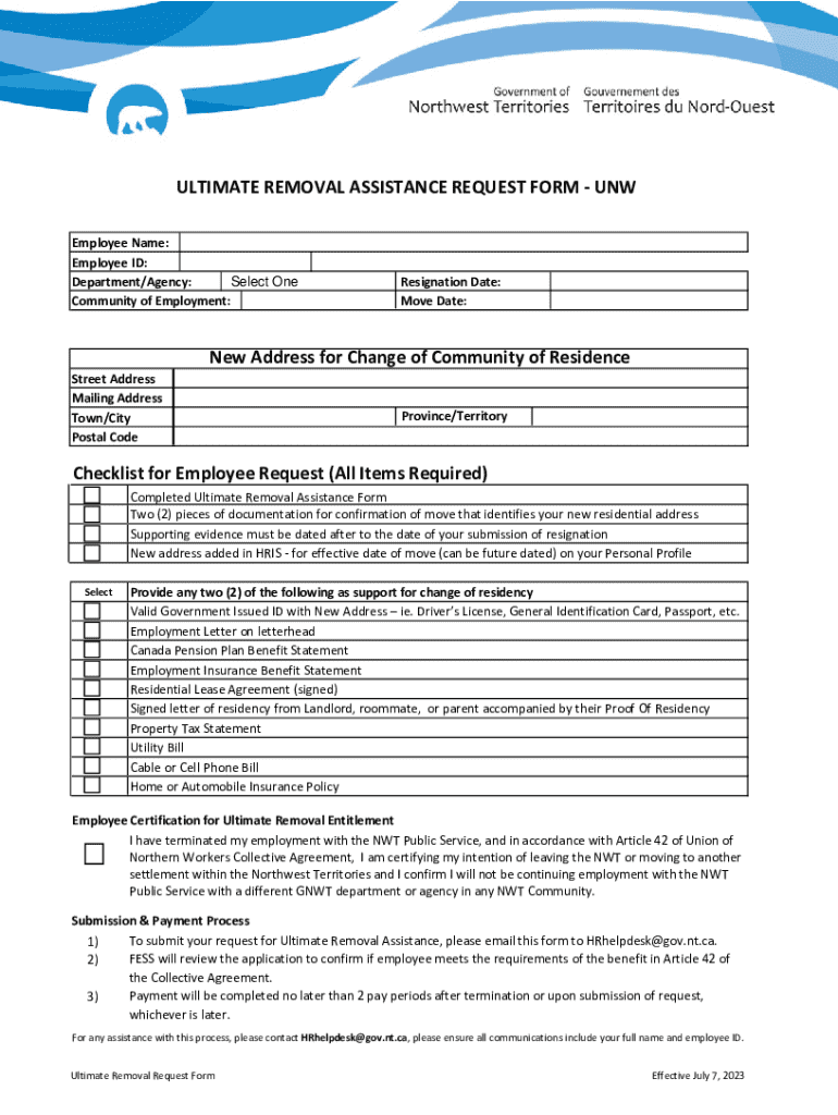 Fillable Online my hr gov nt Ultimate Removal Assistance Request Form ...