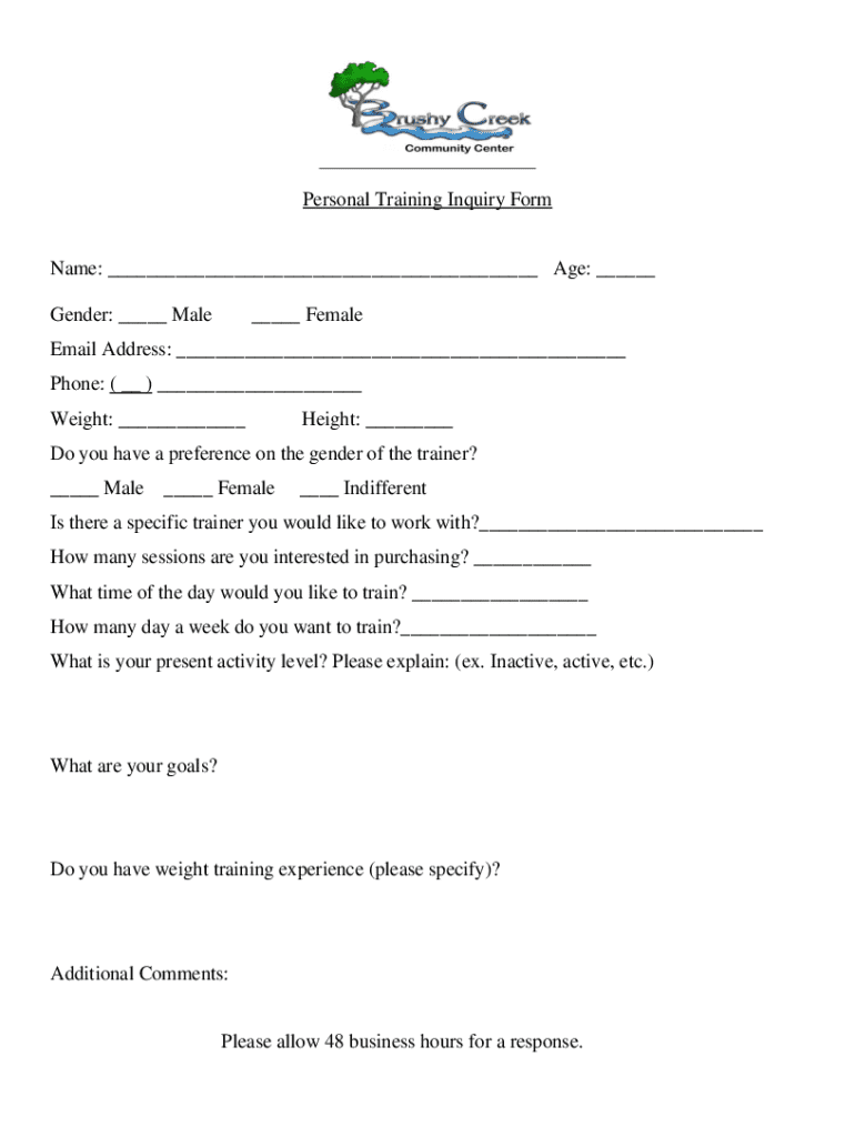 Fillable Online Personal Training Questionnaire - OKState Wellness Fax ...
