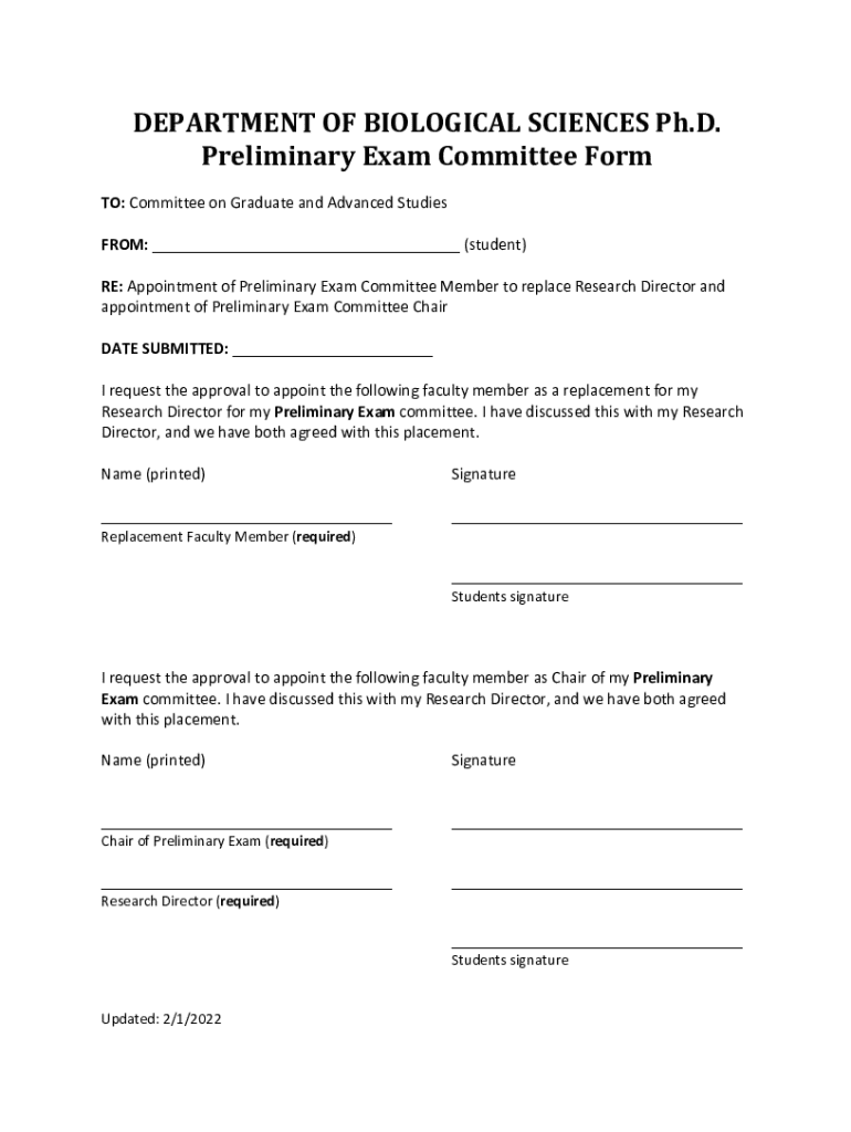 Fillable Online Advancement to Candidacy - Department of Biological Sciences Fax Email Print ...