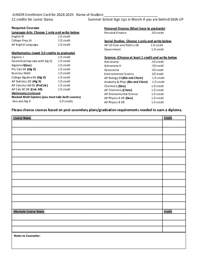 Fillable Online 24-25 Junior Enrollment form.docx Fax Email Print - pdfFiller