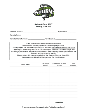 Fillable Online Storm Swimathon pledge sheet copy Fax Email Print ...