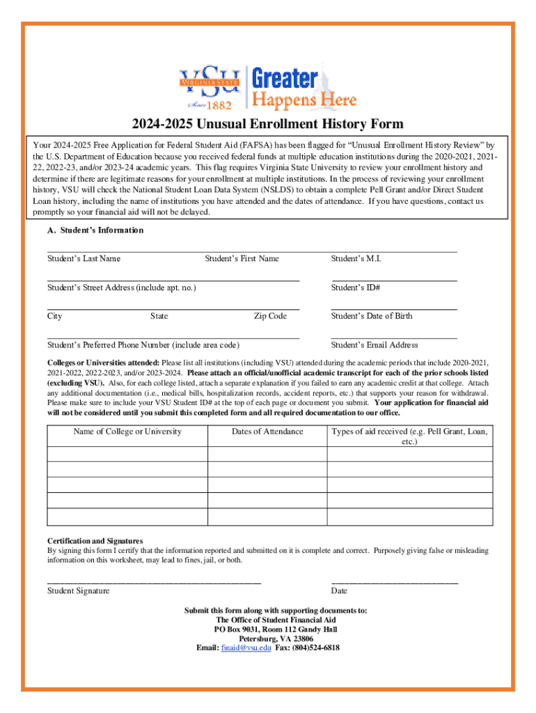 Fillable Online 2024-25 Unusual Enrollment History Form Fax Email Print ...