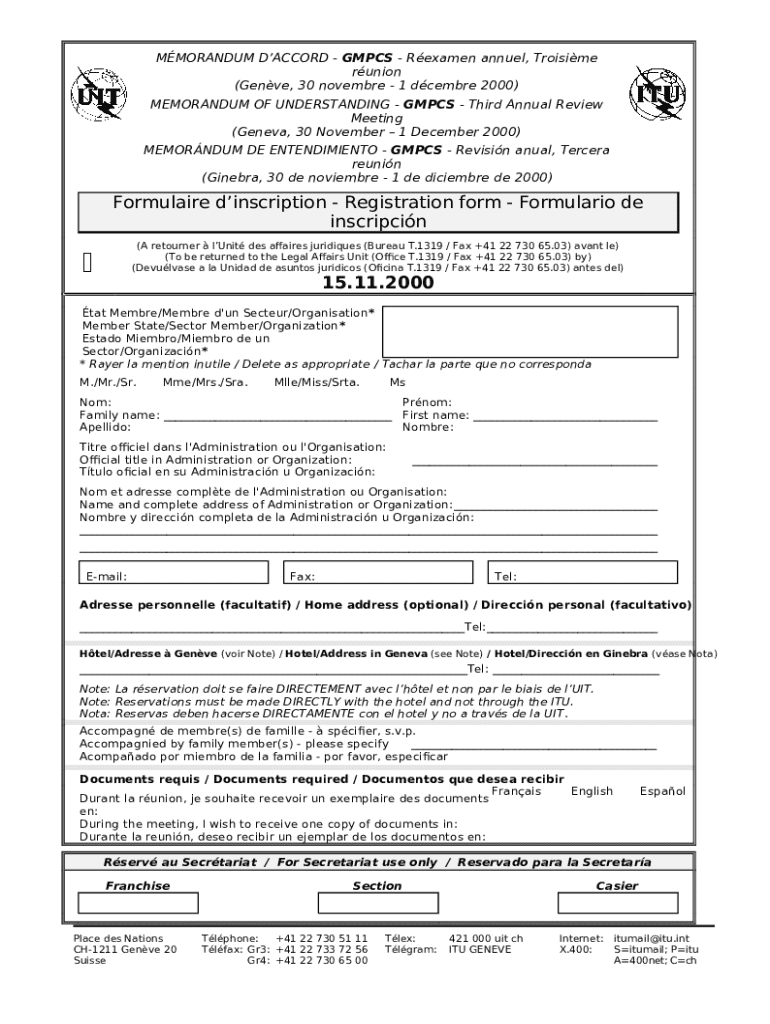 Registration - ulaire d'inscription - ulario de ins Doc Template | pdfFiller
