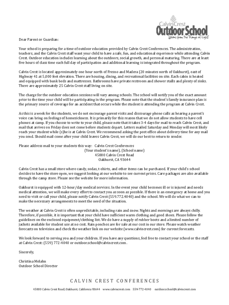 Fillable Online Fillable Online Calvin Crest Conferences Employee ...