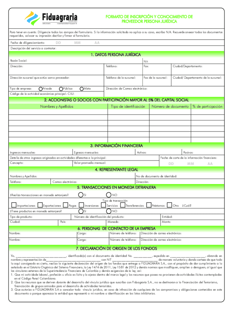 Completable En línea formato de inscripcin y conocimiento de proveedor ... Fax Email Imprimir ...