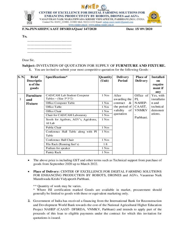 Fillable Online Invitation of quotation for Supply of 250 liter Ro ...