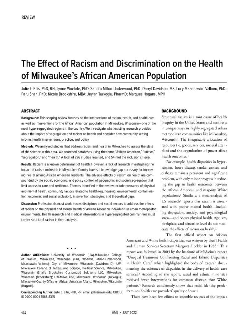 Fillable Online The effect of racism and discrimination on the health ...