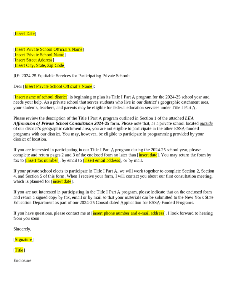 Sample letter - Out of District Private School Letter of Intent. Out of ...