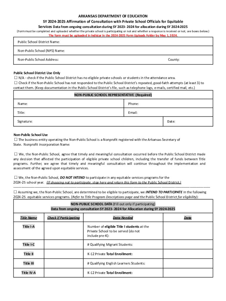 Fillable Online SY 24-25 ESSA-IDEA Form Affirmation of Consultation ...