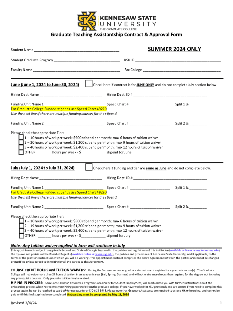 Fillable Online SAMPLE Fall 2024 GRA/GTA HR Hiring Form Fax Email Print ...