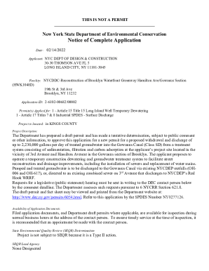 Fillable Online NYSDEC Notice of Complete Application Fax Email Print ...