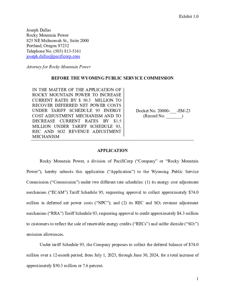 Fillable Online Exhibit 1.0 1 Joseph Dallas Rocky Mountain Power 825 NE ...