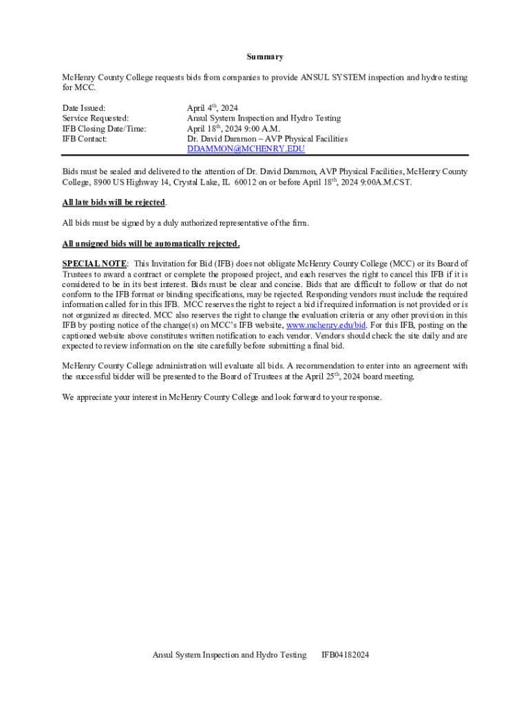 Fillable Online Ansul System Inspection and Hydro Testing IFB04182024 ...