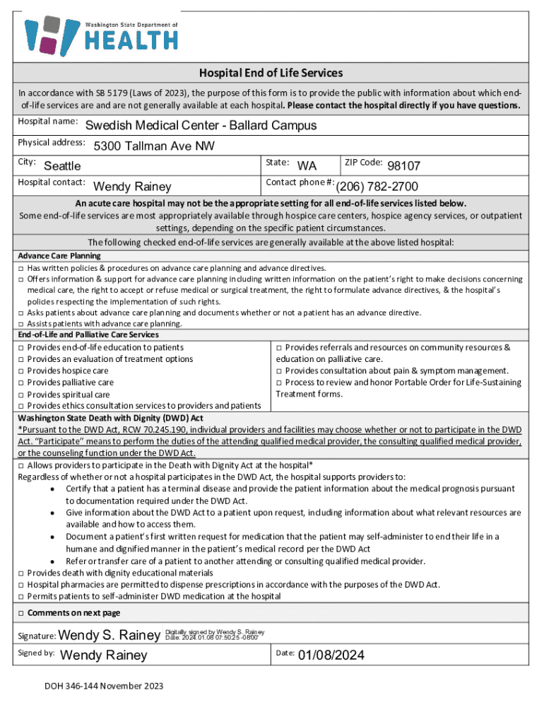 Fillable Online doh wa Swedish Ballard and Swedish First Hill. EOL Form ...