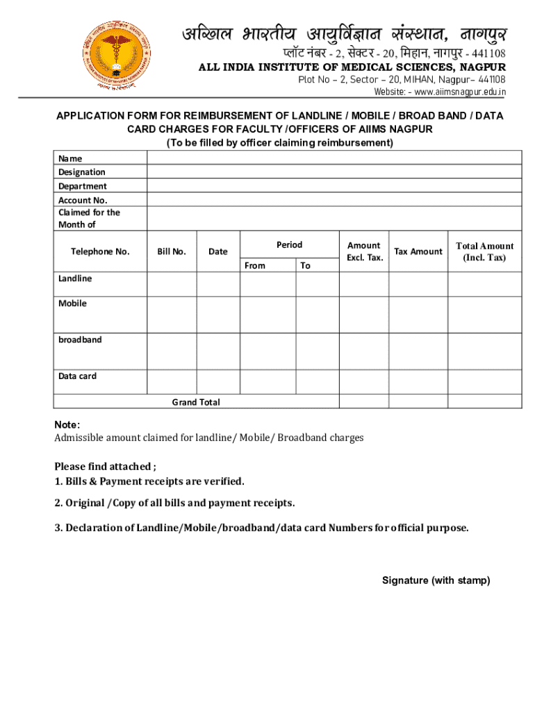 Fillable Online Telephone bill Reimbursement Form Fax Email Print ...