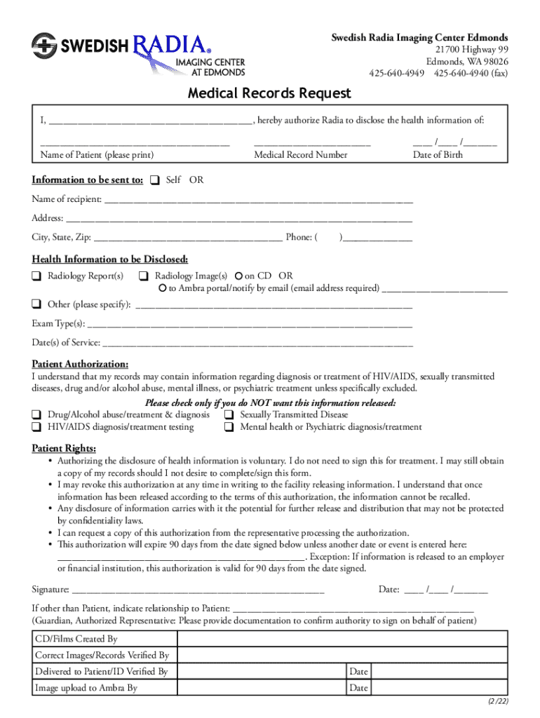 Fillable Online Swedish Edmonds Radia Imaging CenterOur Location Fax ...