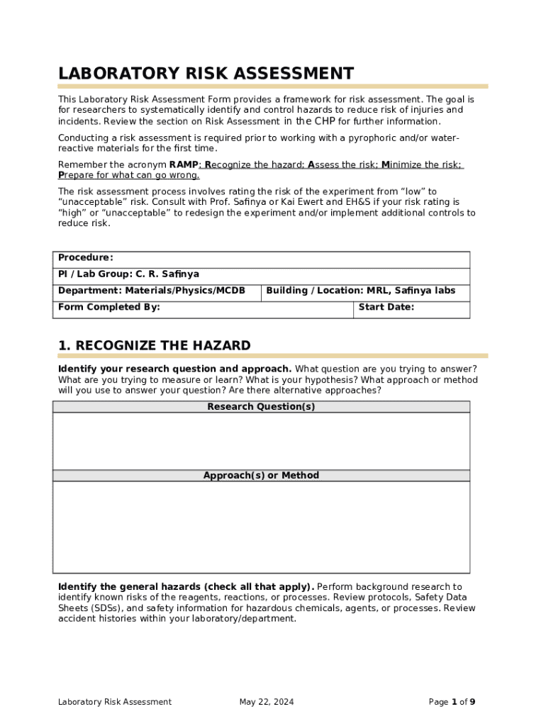 Laboratory Risk Assessment Tool (Lab R.A.T.) - EHS Doc Template | pdfFiller