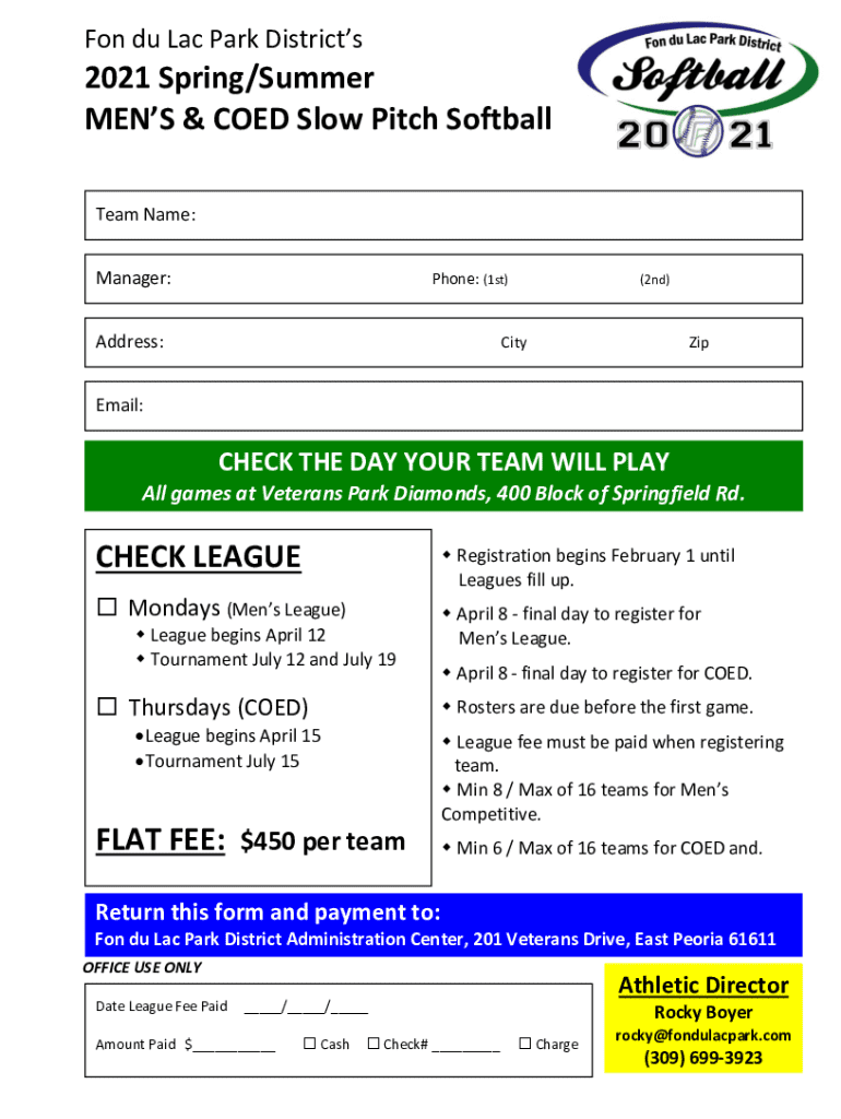 Fillable Online Adult-Slow-Pitch-Softball-General-Information- ... Fax Email Print - pdfFiller