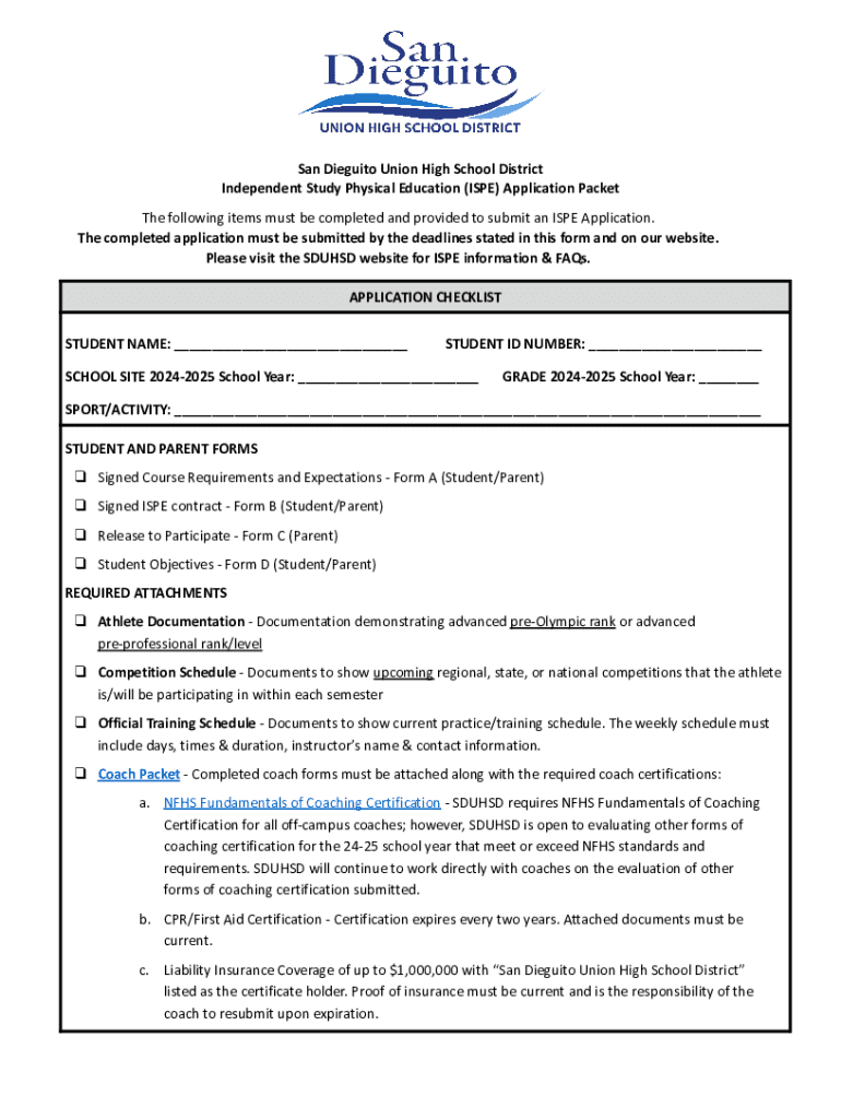 Fillable Online Independent Study Physical Education (ISPE ...