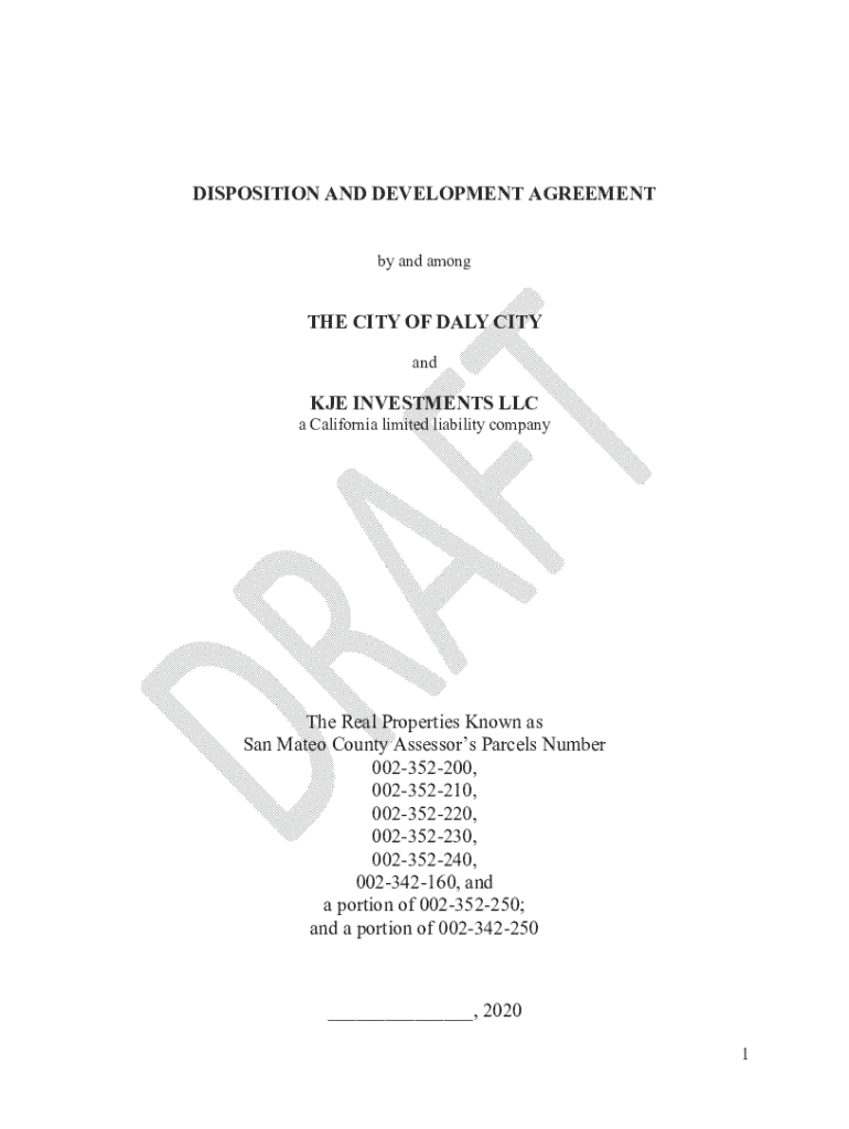 Fillable Online DISPOSITION AND DEVELOPMENT AGREEMENT THE CITY OF ...