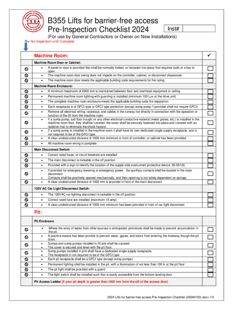 Fillable Online 2024 Lifts for barrier-free access Pre-Inspection ...