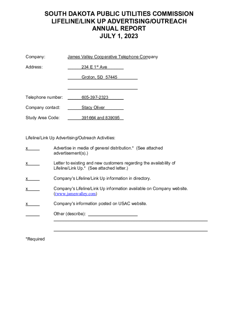 Fillable Online puc sd Lifeline/Link Up Advertising/Outreach ANNUAL ...