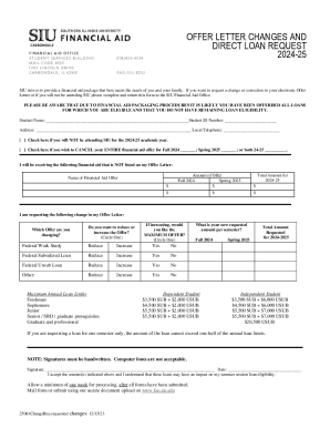Fillable Online fao siu OFFER LETTER CHANGES AND DIRECT LOAN ... Fax ...