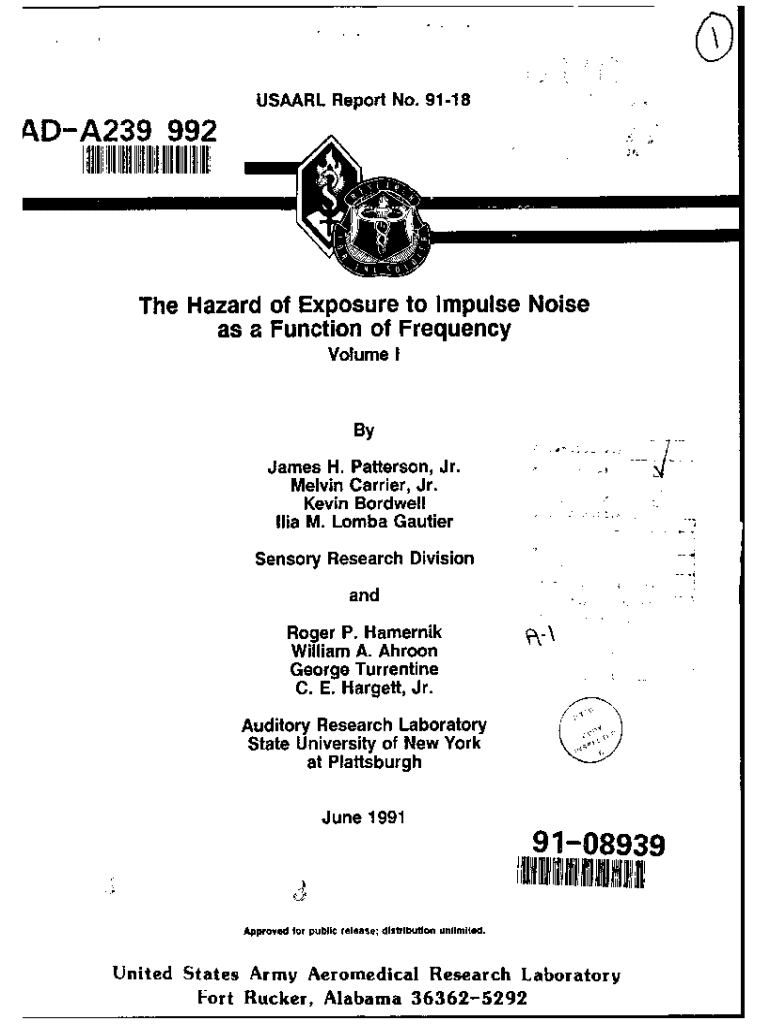 Fillable Online The Hazard of Exposure to Impulse Noise as a ... - DTIC Fax Email Print - pdfFiller